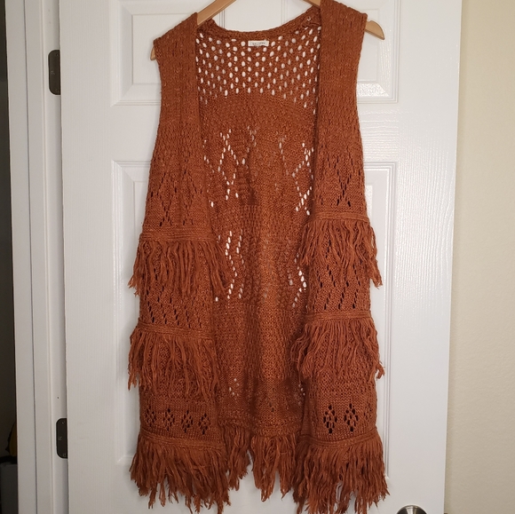 Sweaters | Fringe Burnt Orange Long Vest | Poshmark